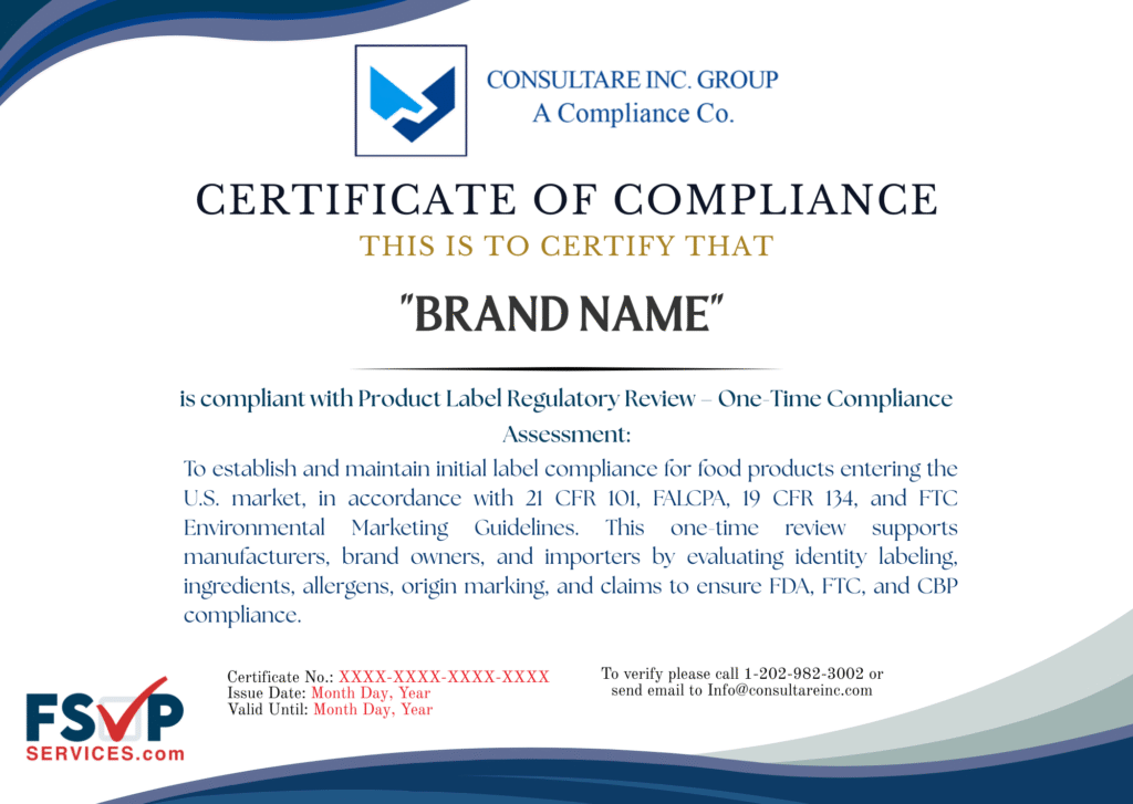 Product Label Regulatory Review Compliance Assessment – FSVP Services